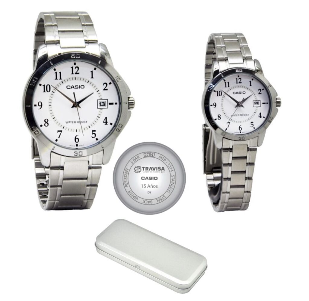 RELOJ CASIO CON FECHADOR, EXTENSIBLE DE METAL VERSION DAMA Y CABALLERO ...